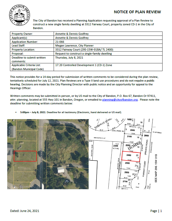 21-066, 3312 Fairway Court - Plan Review | Bandon OR